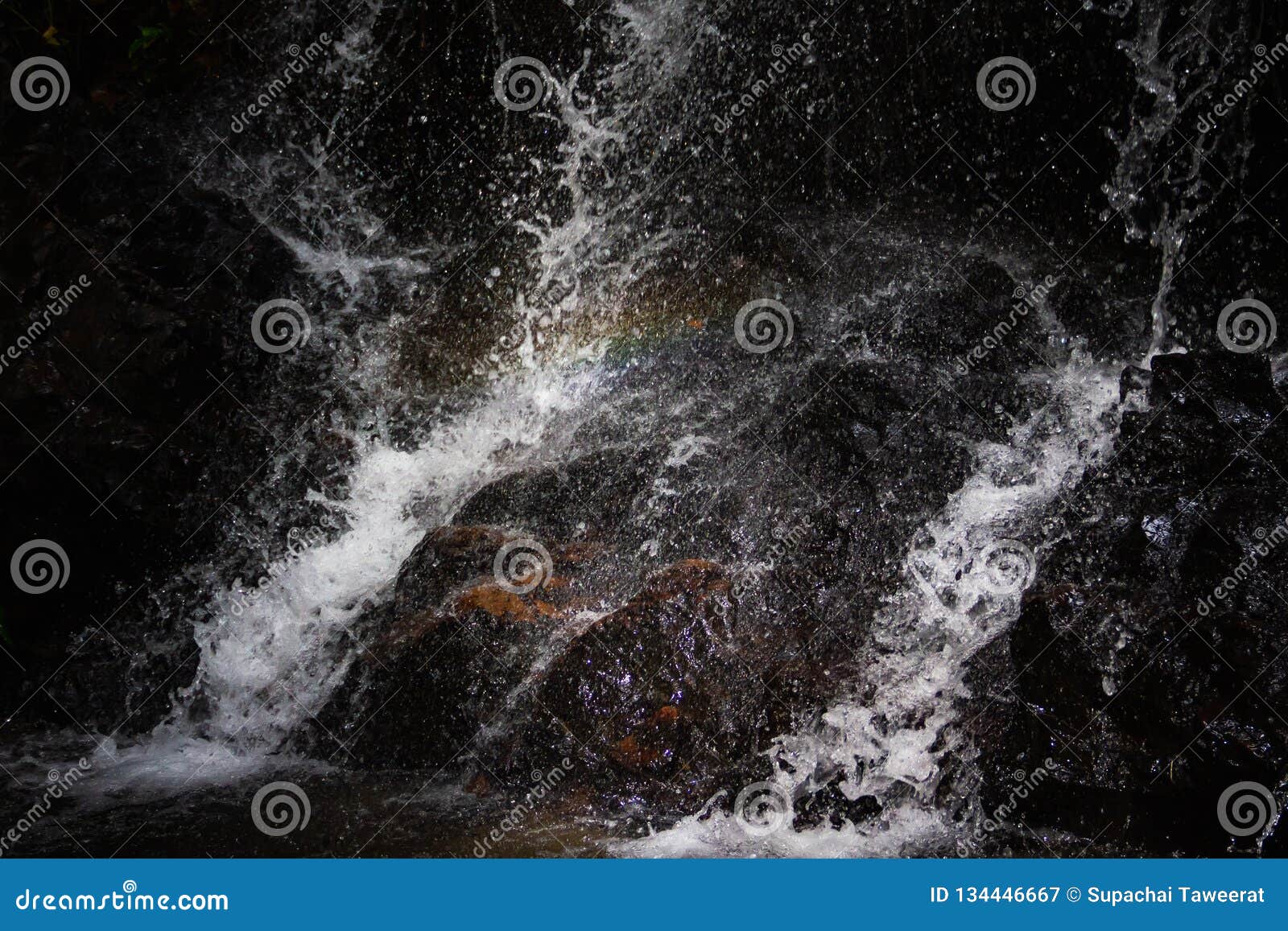 Water Falling on Stone in the Forest Stock Image - Image of flowing ...