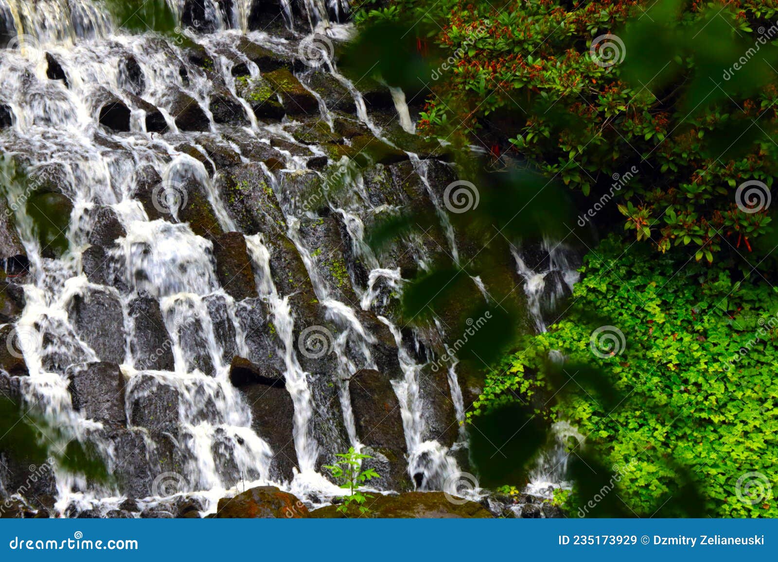 Water Falls Down a Wall of Stones. Stock Image - Image of motion ...