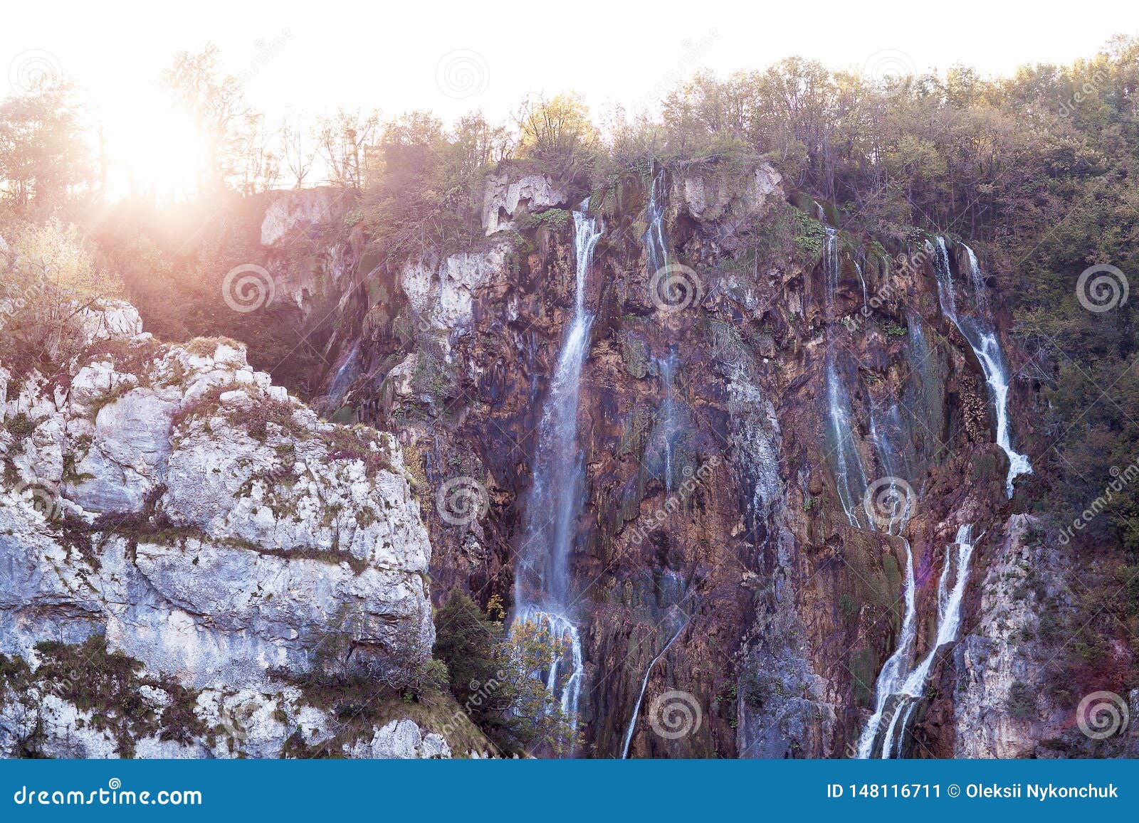 Water that Falls from a Large Waterfall Over Stone Slopes, Plitvice ...