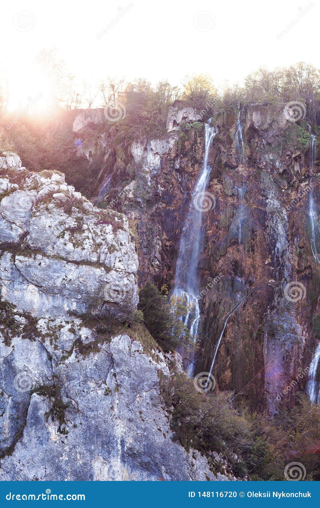 Water that Falls from a Large Waterfall Over Stone Slopes, Plitvice ...