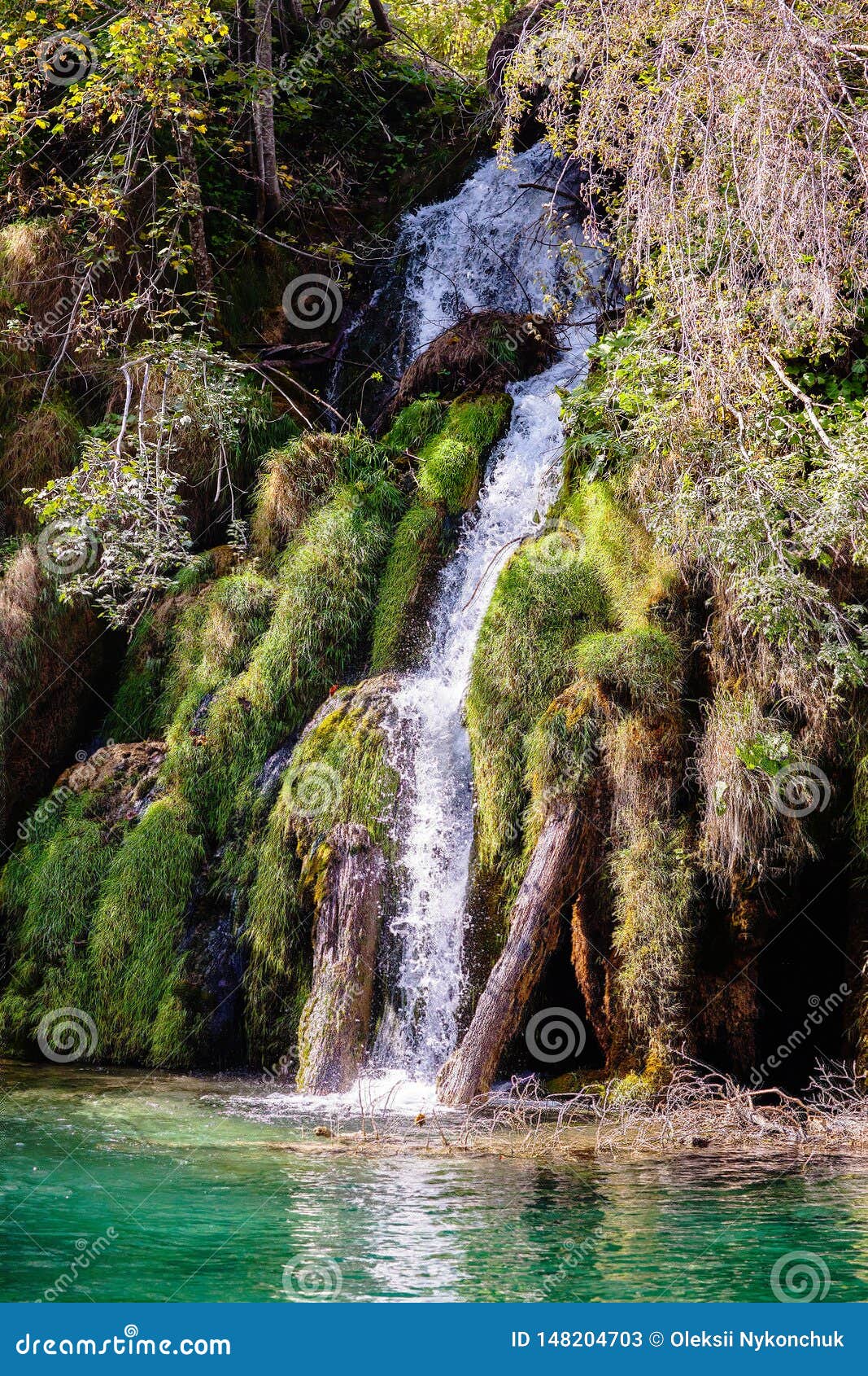 Water that Falls from a Large Waterfall Over Stone Slopes, Plitvice ...