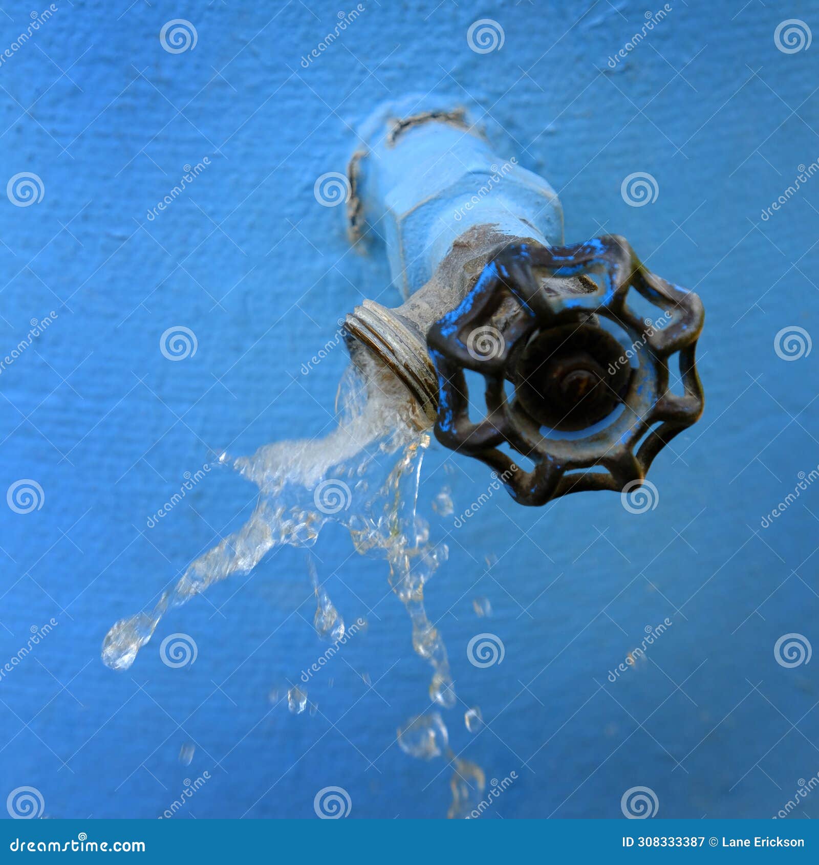 Water Faucet Spraying Water Flow Drops Blue Stock Image - Image of ...