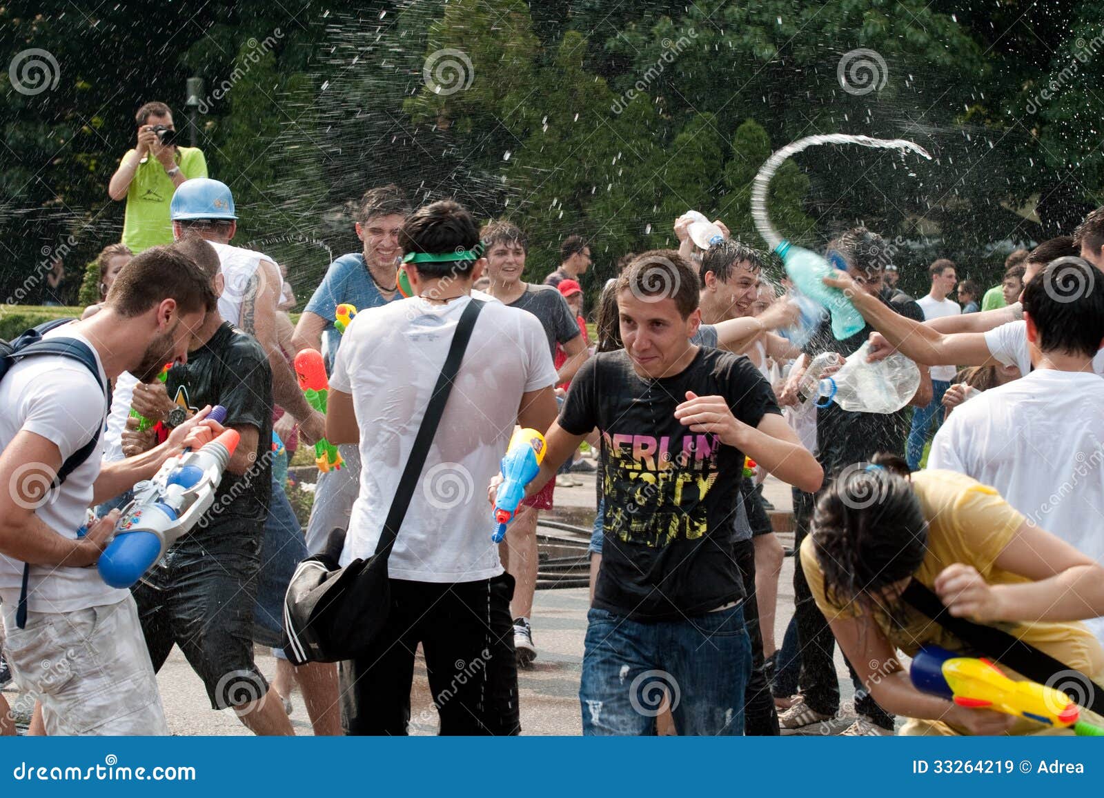 Wet Happy Teenagers at a Water Fight in Herastrau Park Editorial Stock ...