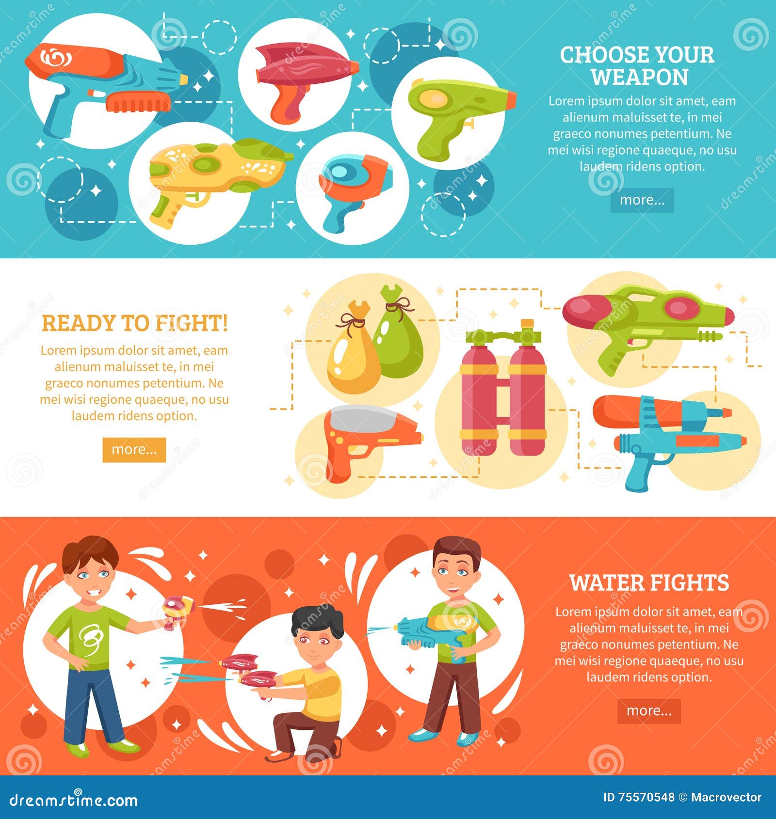Water Fights Banners Set stock vector. Illustration of sale - 75570548