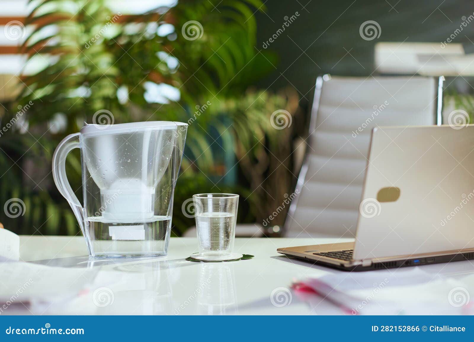 Water Filter and Cup on Table in Modern Office Stock Photo - Image of ...
