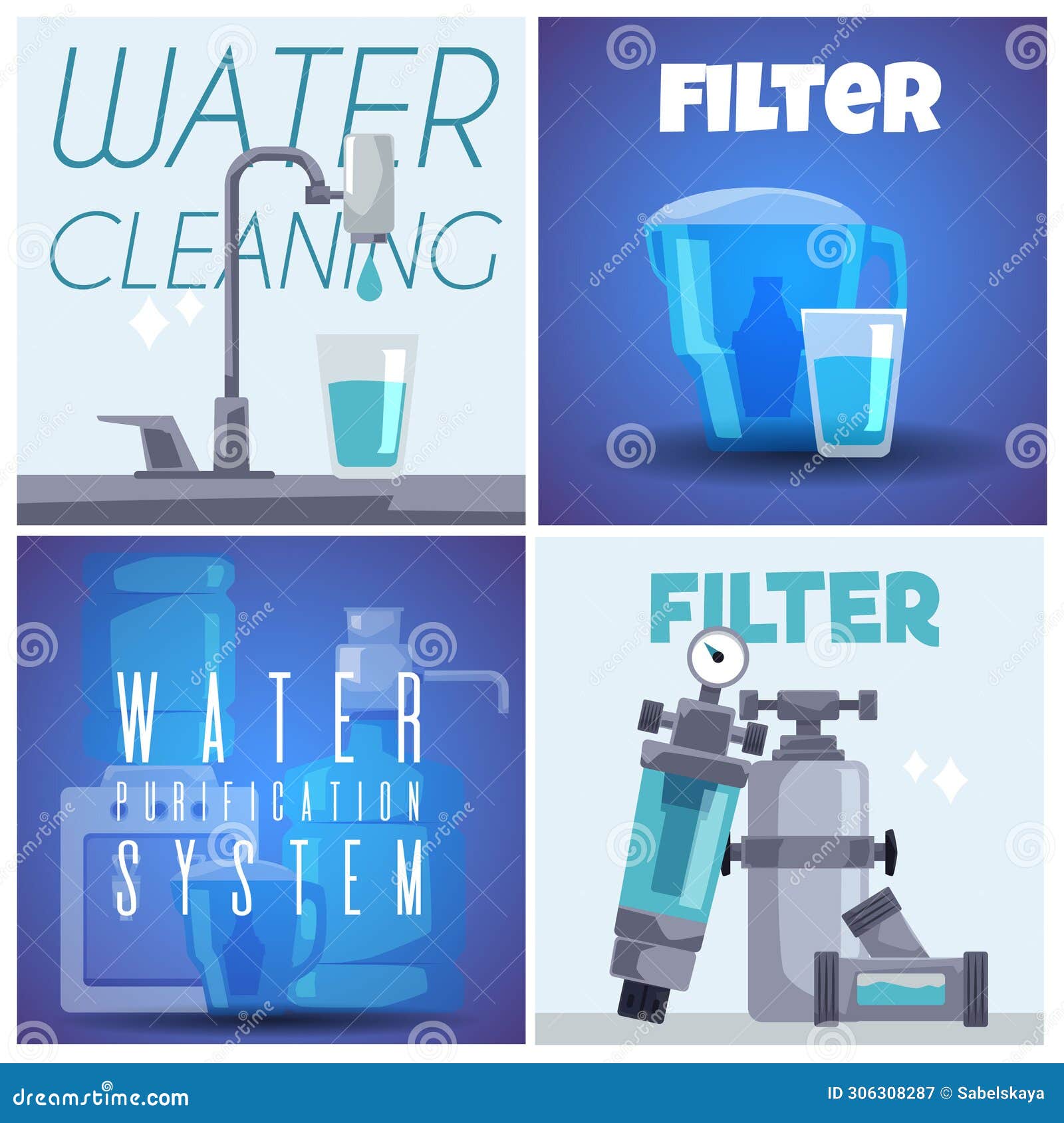 Water Filter Systems Vector Posters Set, Filter Cartridge for Tap ...