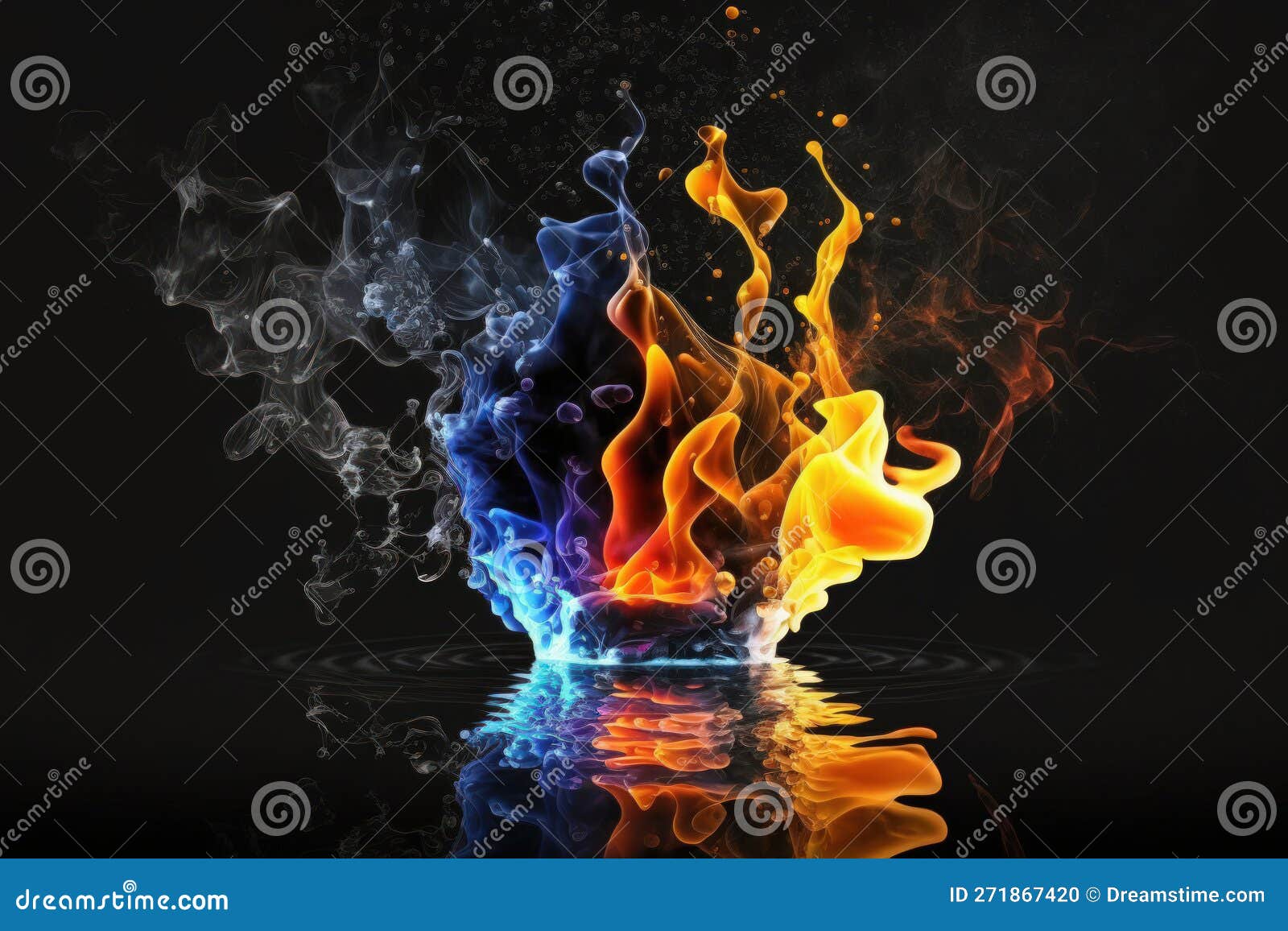Water with Fire. on a Background of Black, in Isolation Stock ...