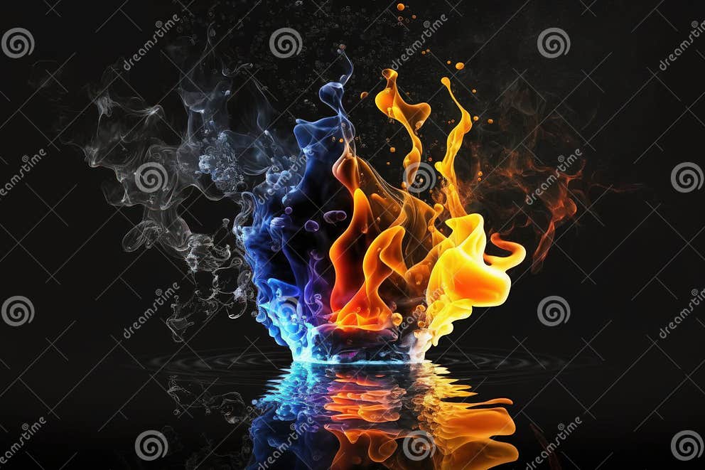 Water with Fire. on a Background of Black, in Isolation Stock ...