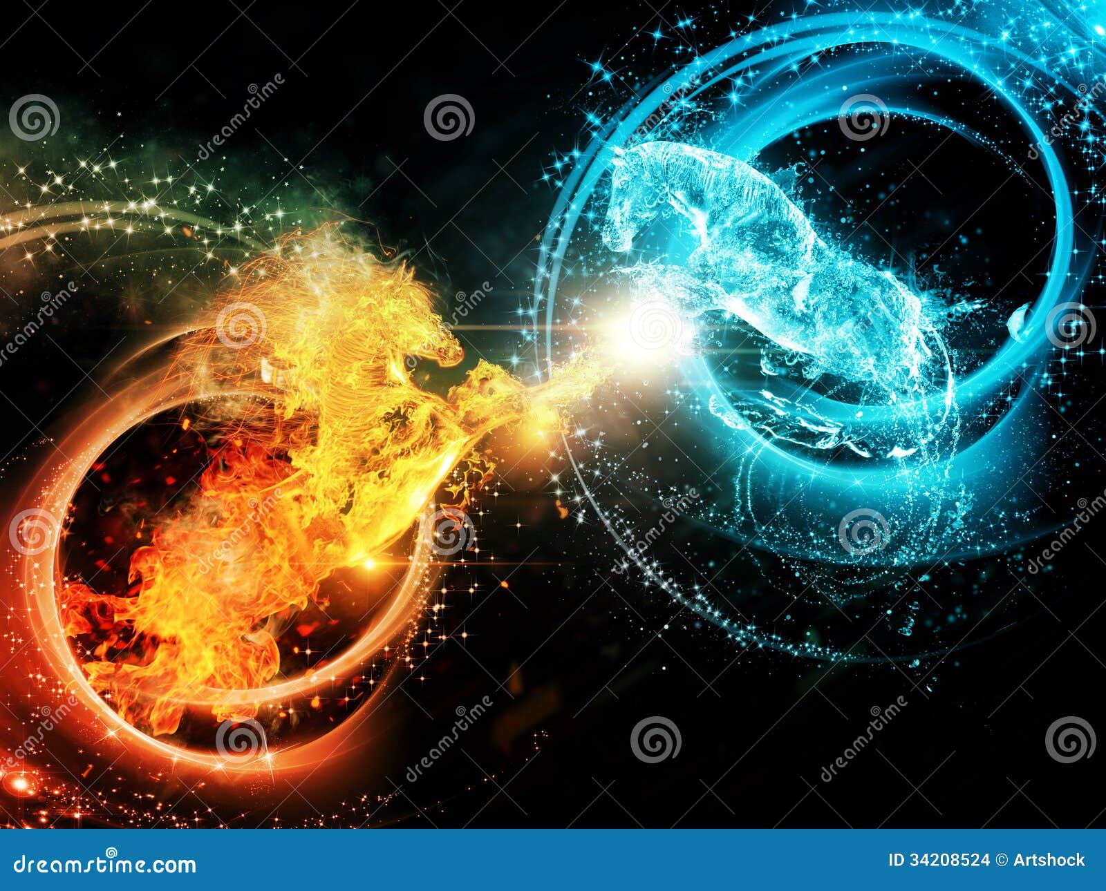 Water and fire horses stock illustration. Illustration of proud - 34208524