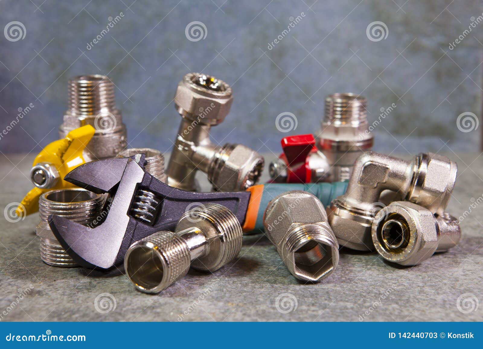Water Fittings and Adjustable Spanner Stock Image - Image of iron ...