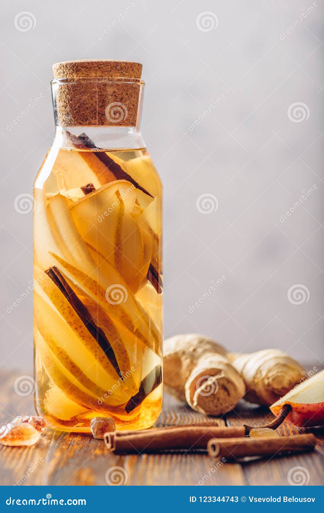 Water Flavored with Pear, Ginger and Cinnamon. Stock Image - Image of ...