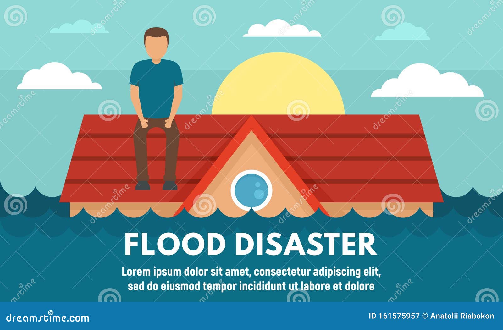 Water Flood Disaster Concept Banner, Flat Style Stock Vector ...
