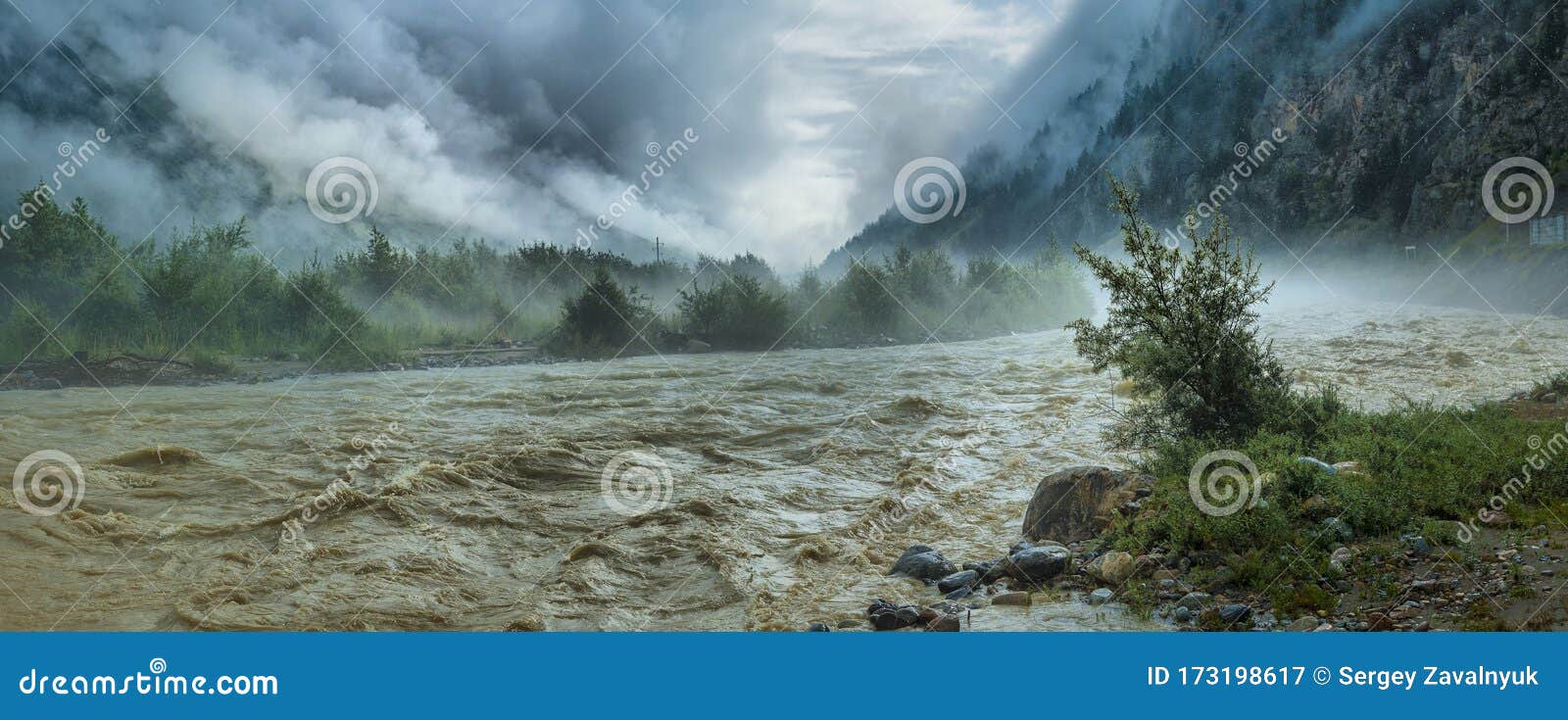 Water Flood on River after Heavy Rain Rapids Water Flow Copiously Stock ...