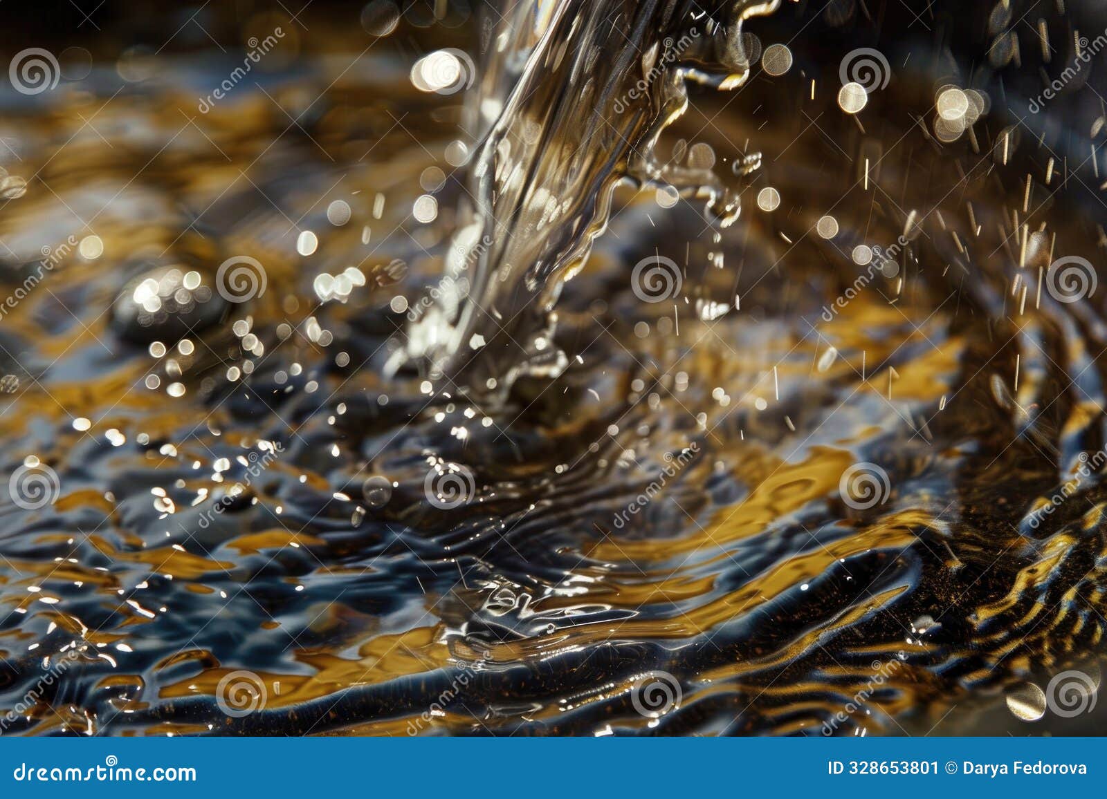 Water Flow Closeup with Sparkling Light Reflections in Clear Liquid ...