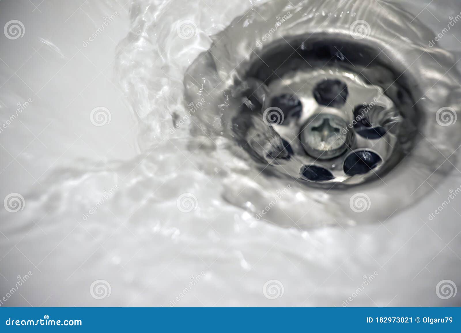 Water Flow into Drain in White Bath Stock Image - Image of closeup ...