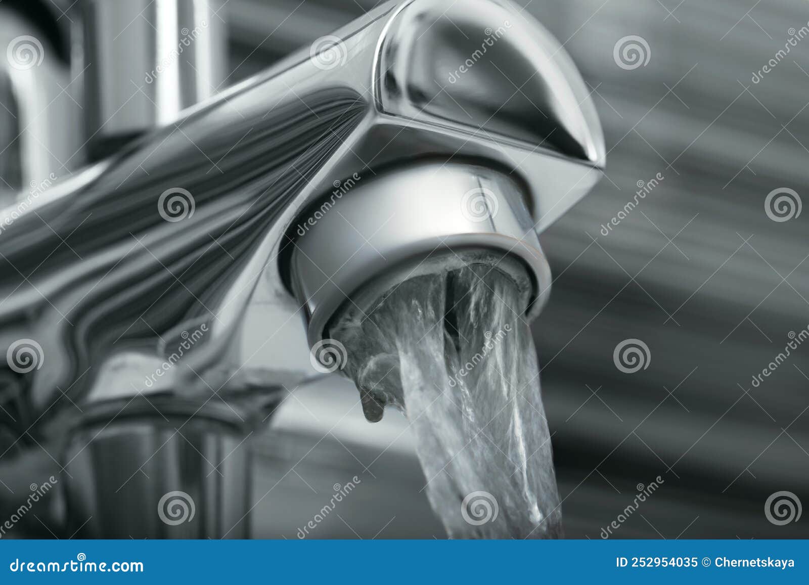 Water Flowing From Bath Tap On Blurred Background Closeup Stock Image