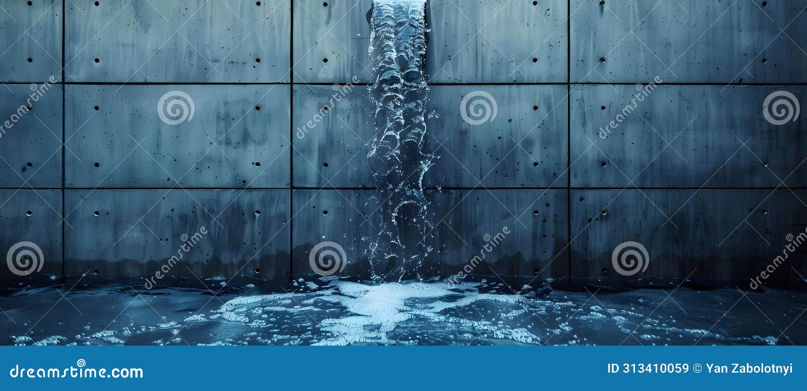 Water Flowing from Concrete Wall Symbolizing Water Leakage Plumbing ...