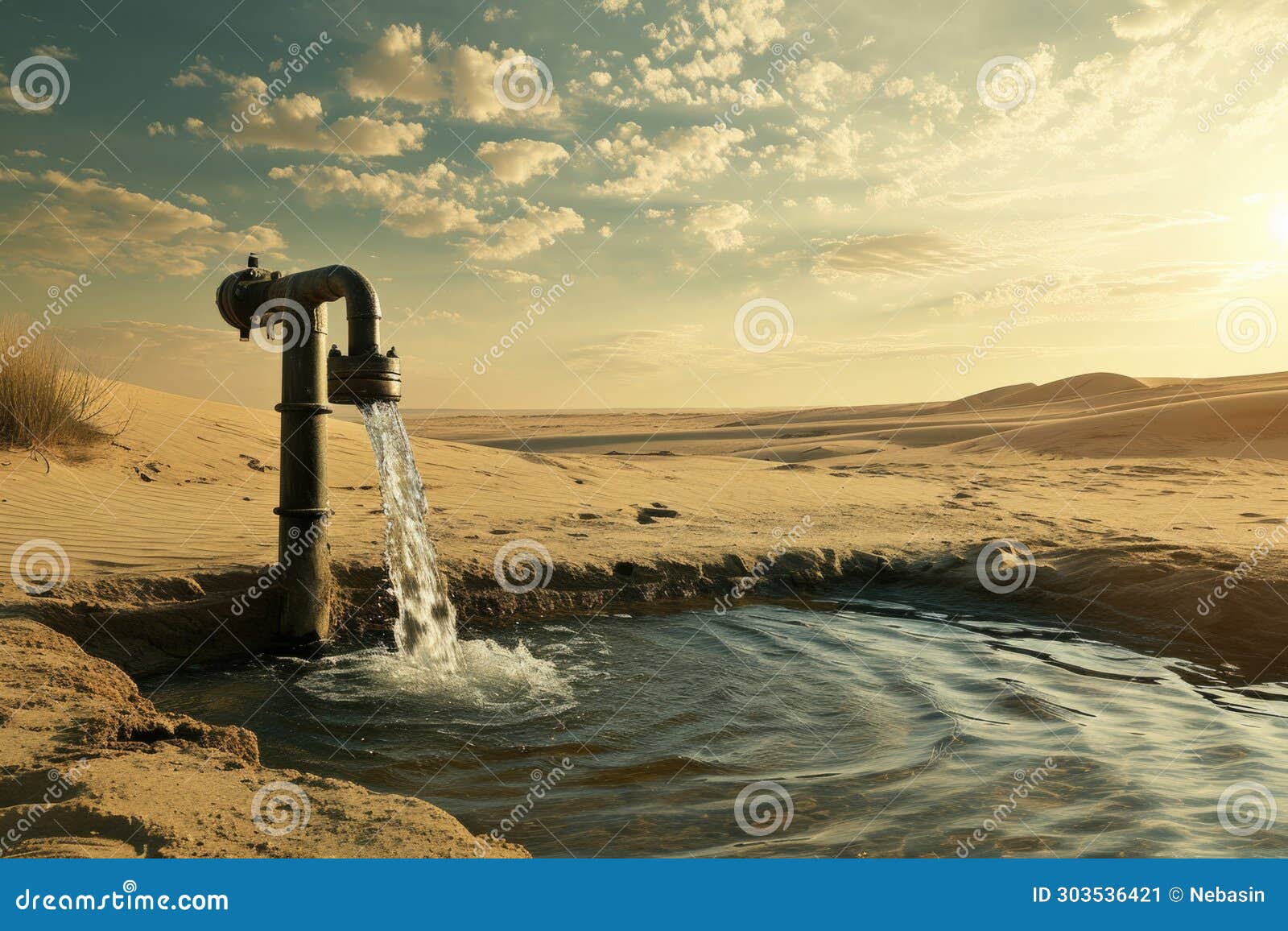 Water Flowing from a Contemporary Desert Water Pump Stock Image - Image ...