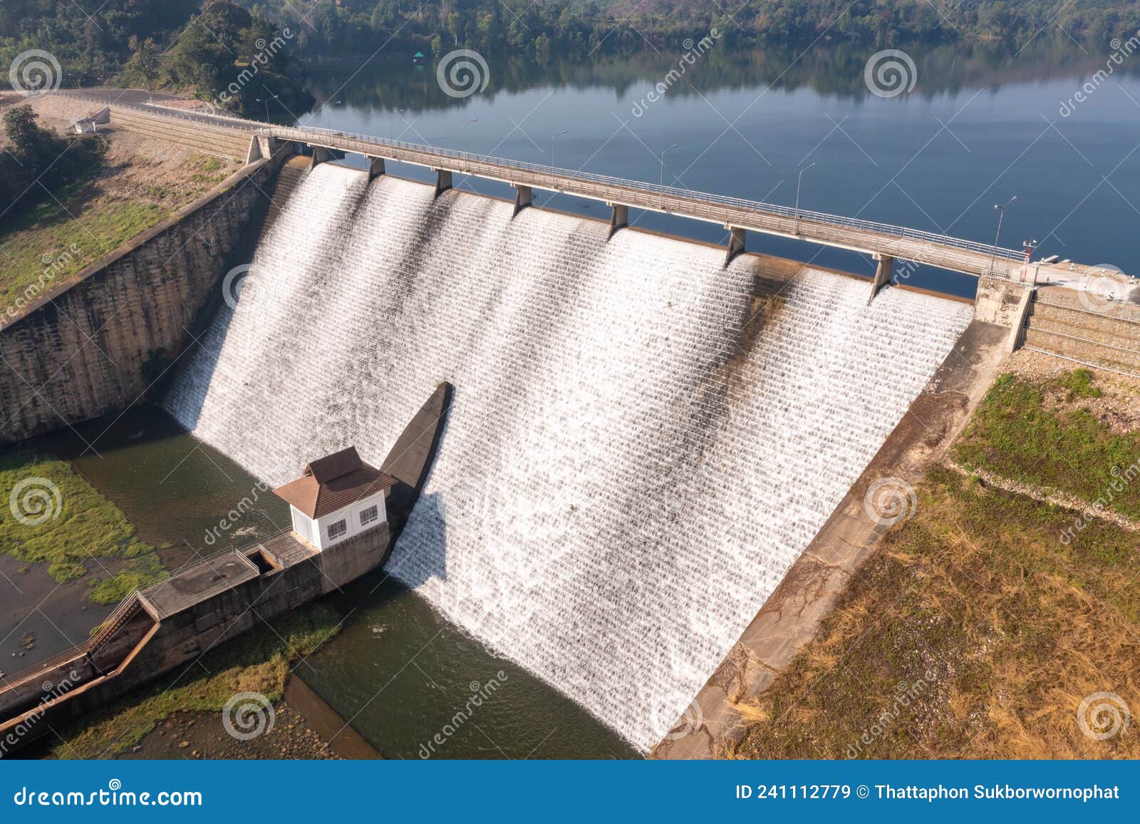 Water Flowing from Dam Aerial View Stock Image - Image of overflow ...