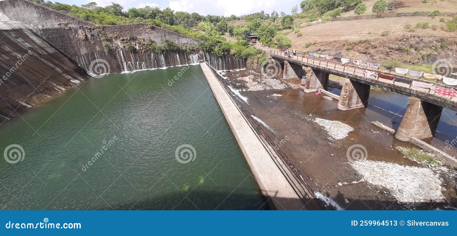 Water Flowing on Dam Steps and Bridge Stock Image - Image of ...