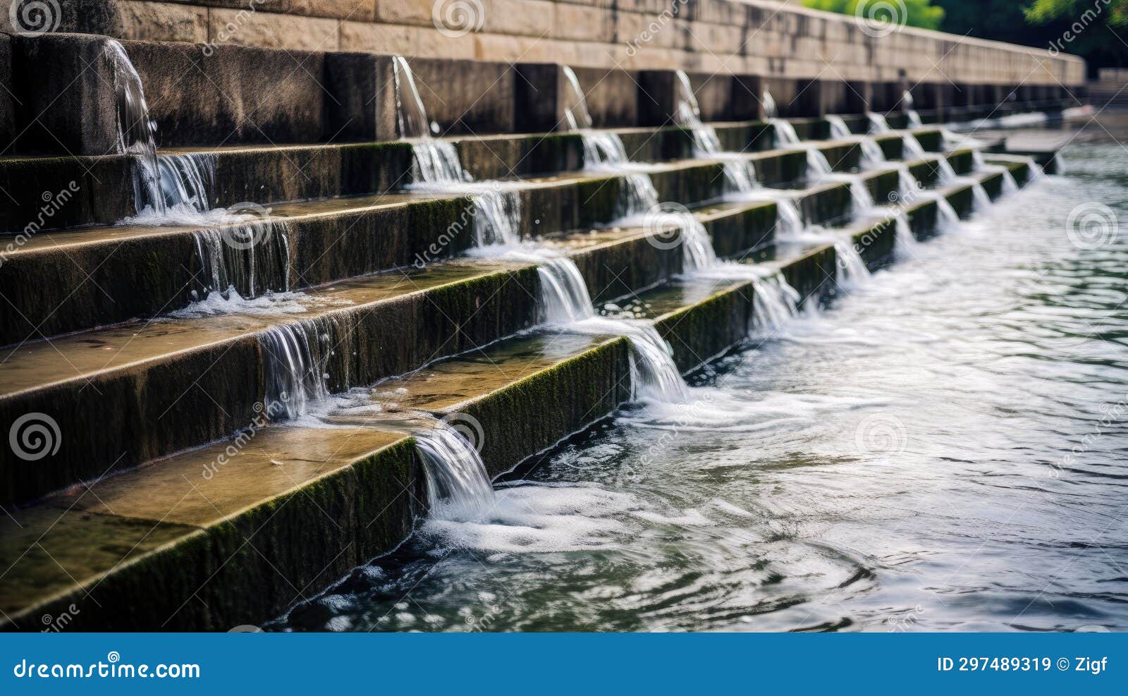 Water Flowing Down Steps of Stone Wall Stock Illustration - Illustration of wave, falling: 297489319
