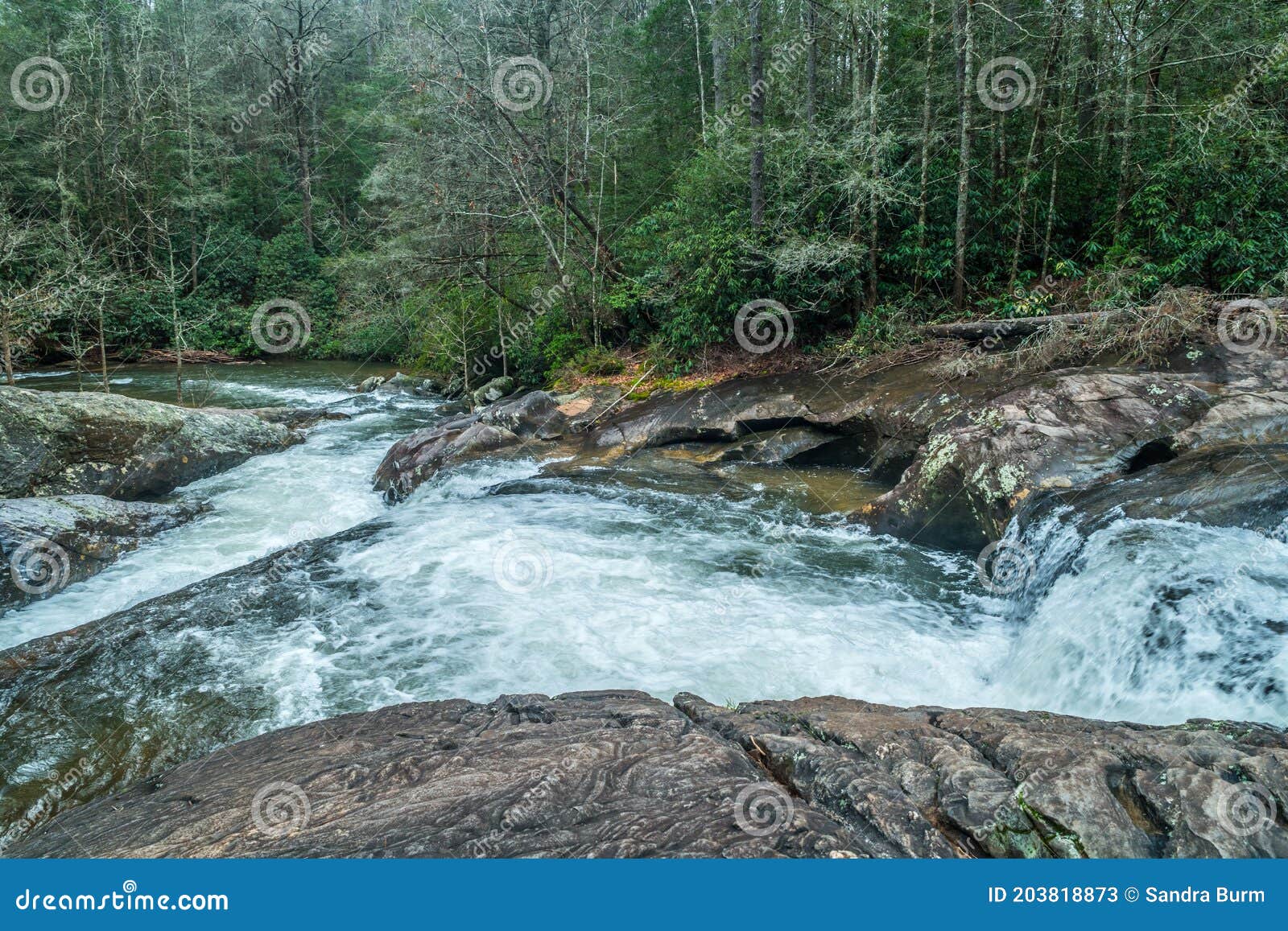 Water Flowing Downstream from a Waterfall Stock Image - Image of creek ...