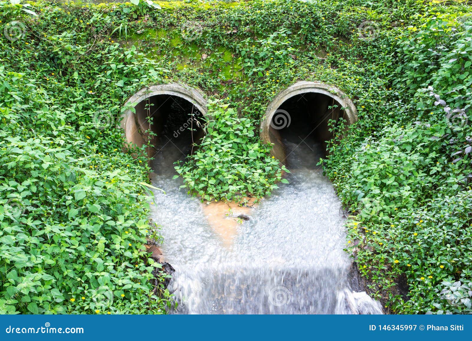 Water Flowing from Drain Pipe into a River Stock Image - Image of ...