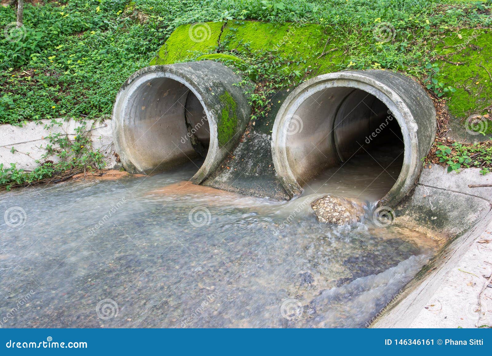 Water Flowing from Drain Pipe into a River Stock Image - Image of lake ...