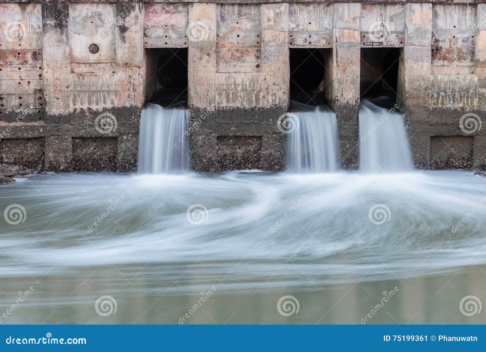 Water Flowing from Drain To River Stock Image - Image of drops, liquid ...