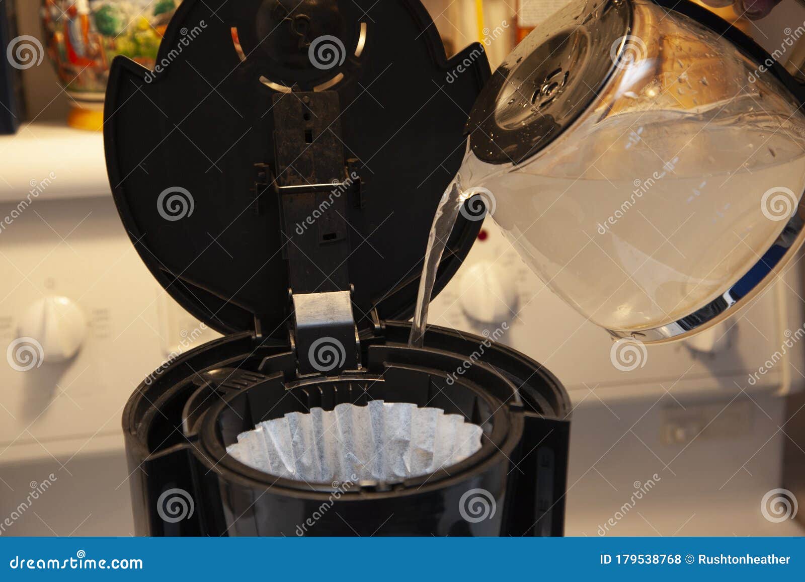 Water Flowing into Drip Coffee Maker Stock Photo - Image of morning ...