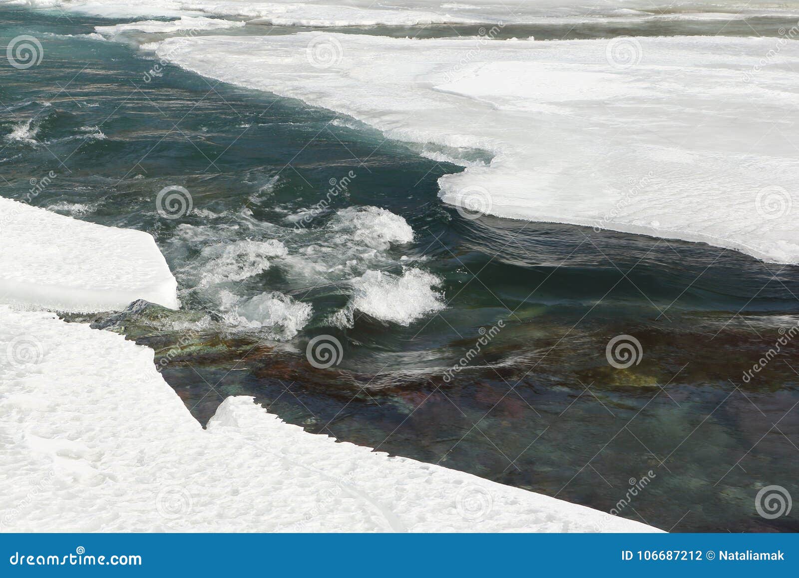 Water Flowing among the Melting Ice of the River in the Spring Stock ...