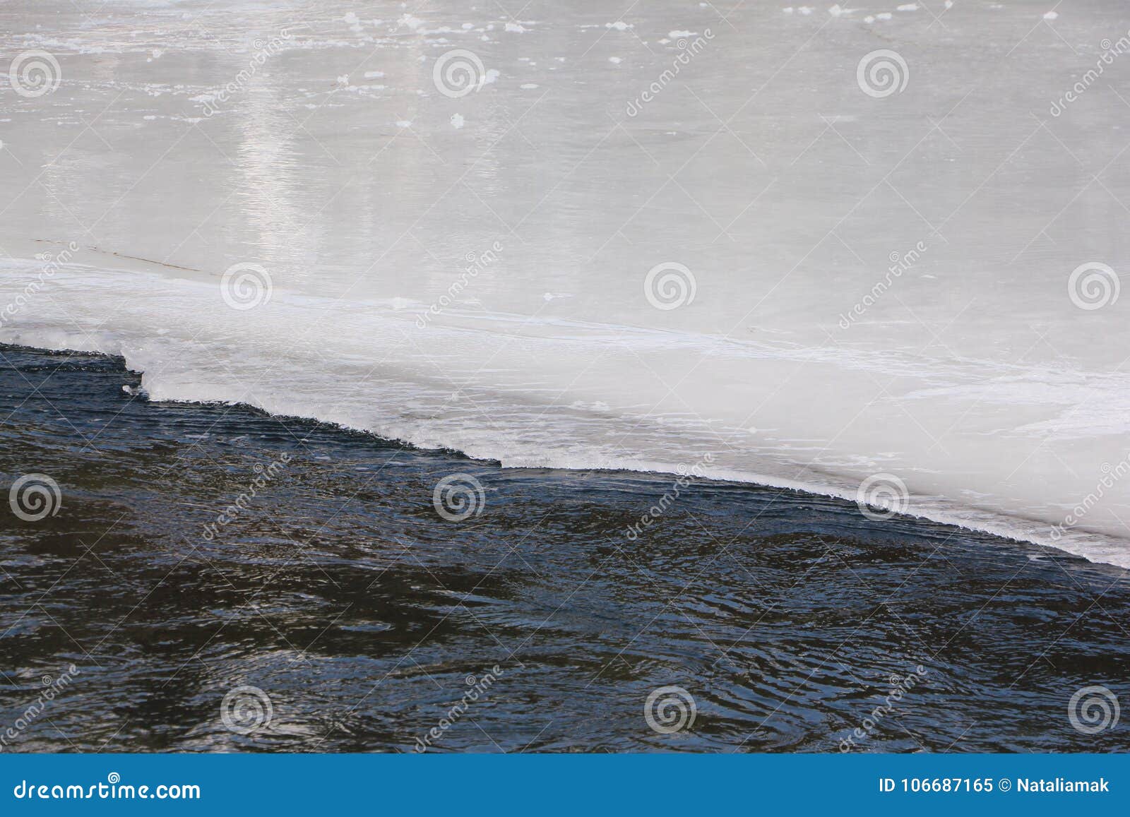 Water Flowing through the Melting Ice Surface of the River Stock Image ...