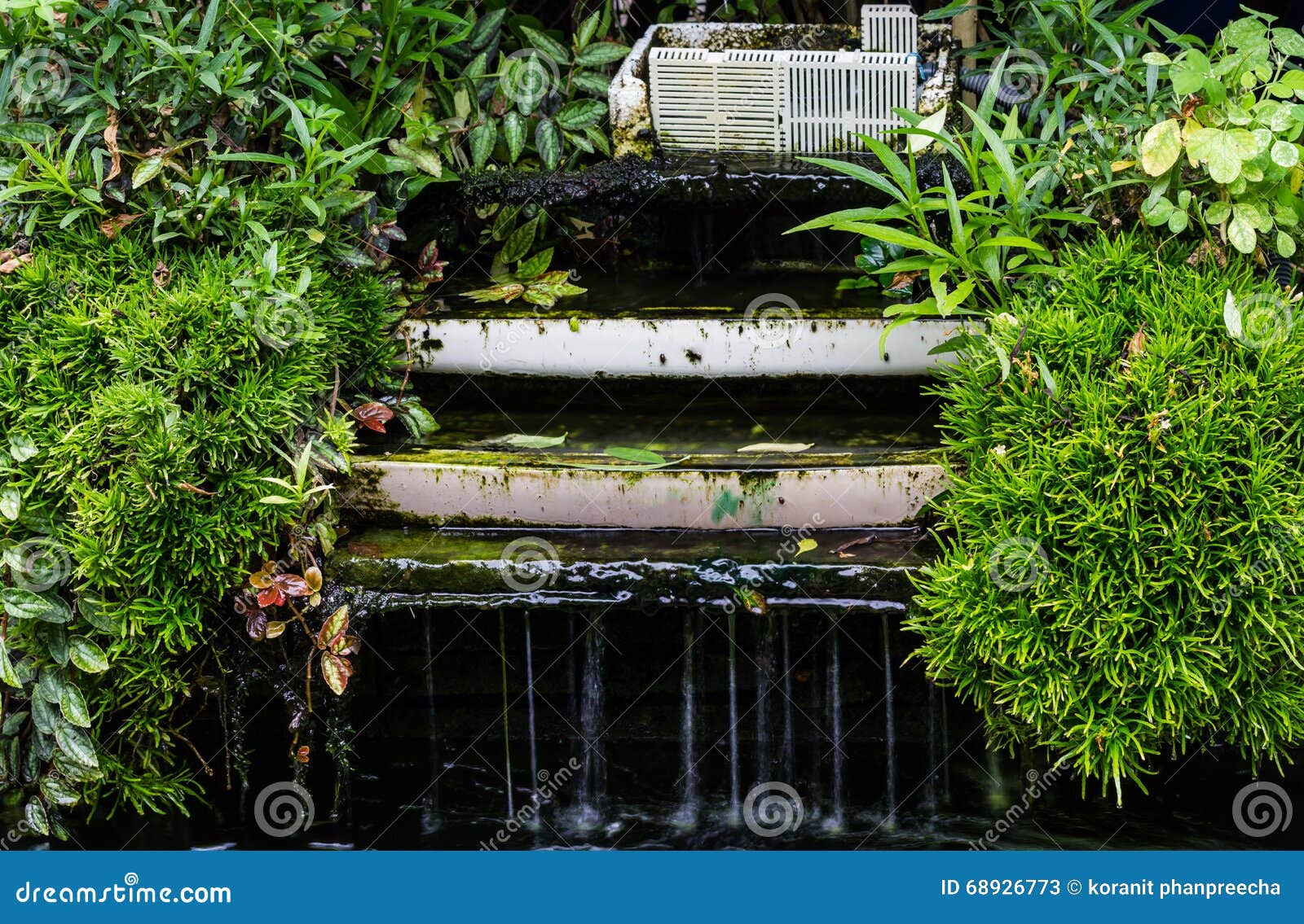 Water Flowing Off of an Artificial Waterfall Edge with Green Nat Stock ...