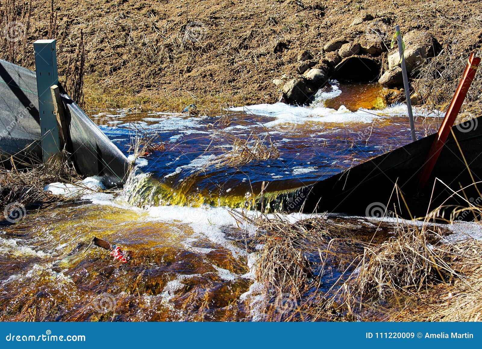 Water Flowing Out of a Culvert in Spring Stock Image - Image of control ...