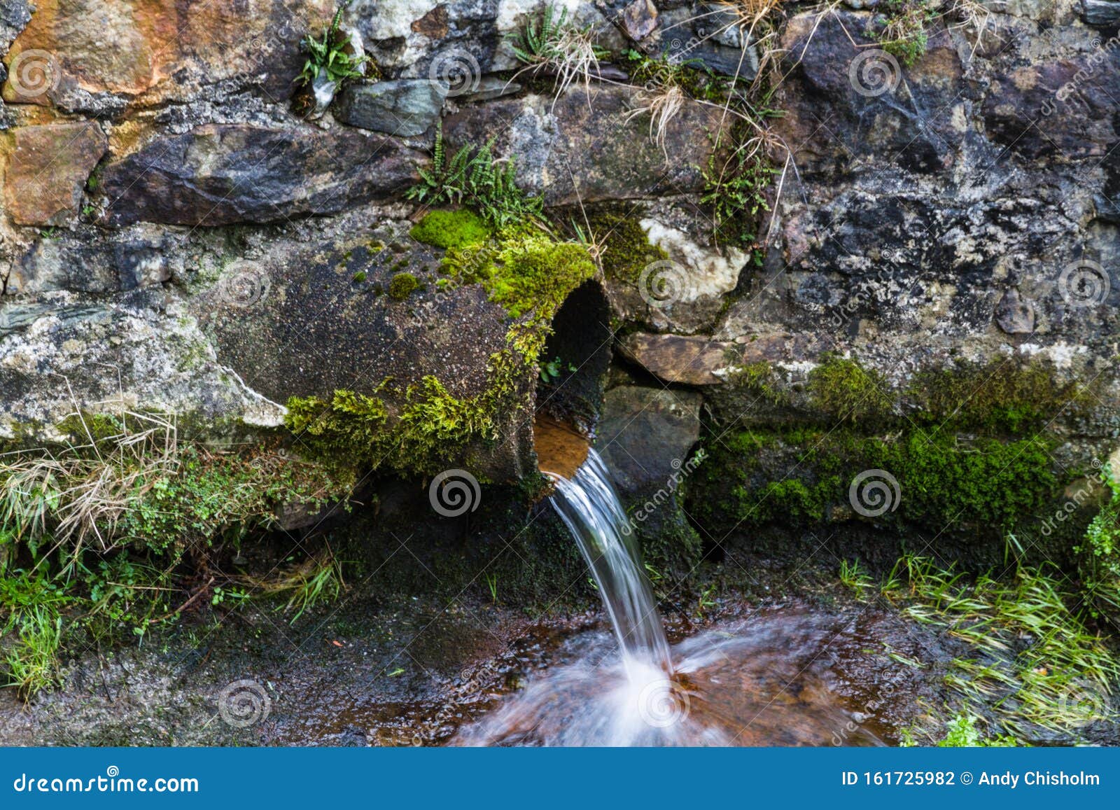 Drainage Pipe Flowing Water with Moss, Lichen Stock Photo - Image of ...