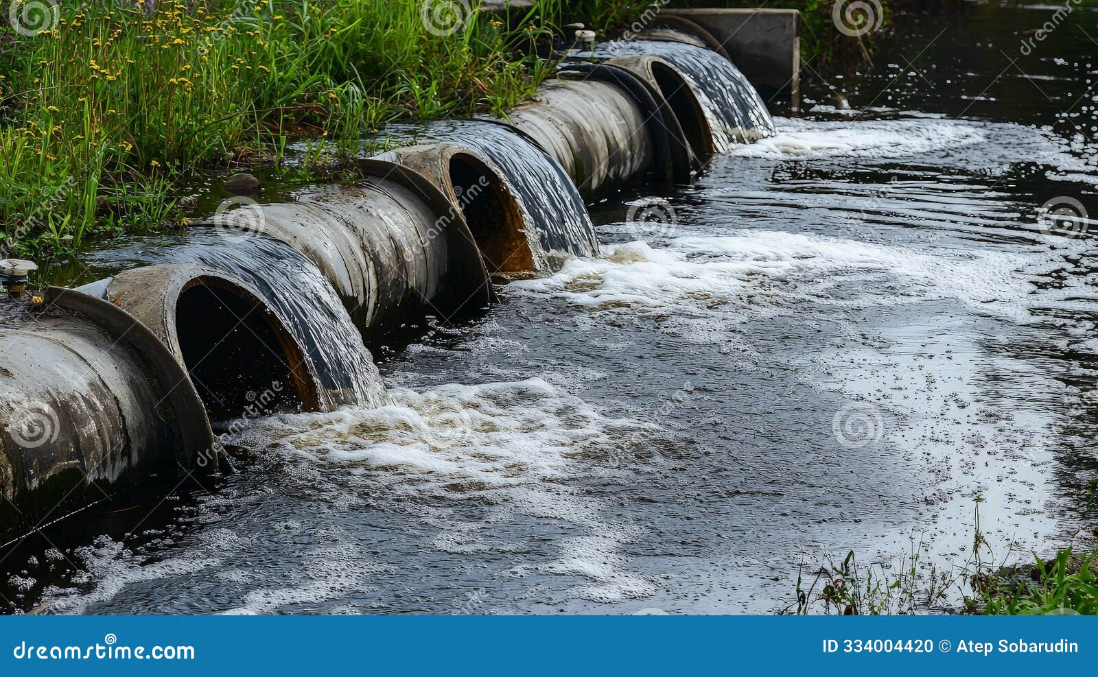Water Flowing from Pipes into a River Stock Photo - Image of ...