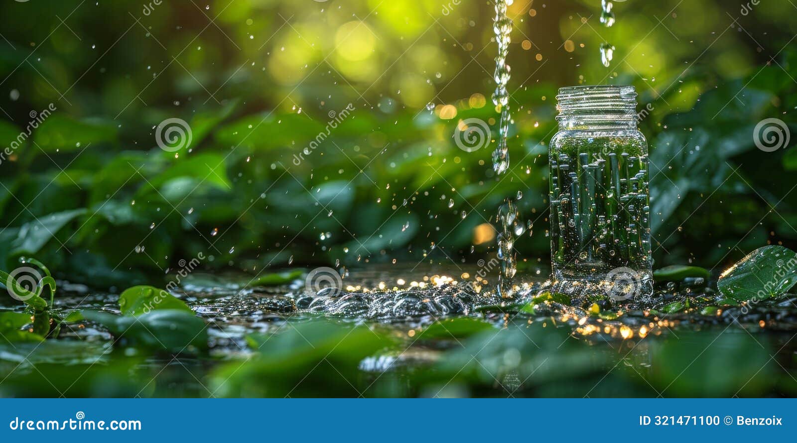 Water is Flowing from a Plastic Bottle into a Puddle on the Grassy ...