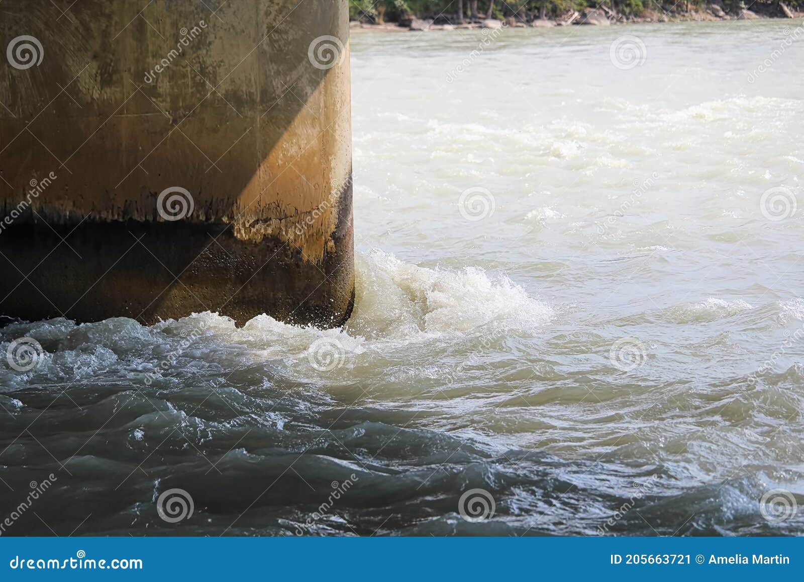 Water Flowing Quickly Against a Bridge Pillar Stock Image - Image of ...