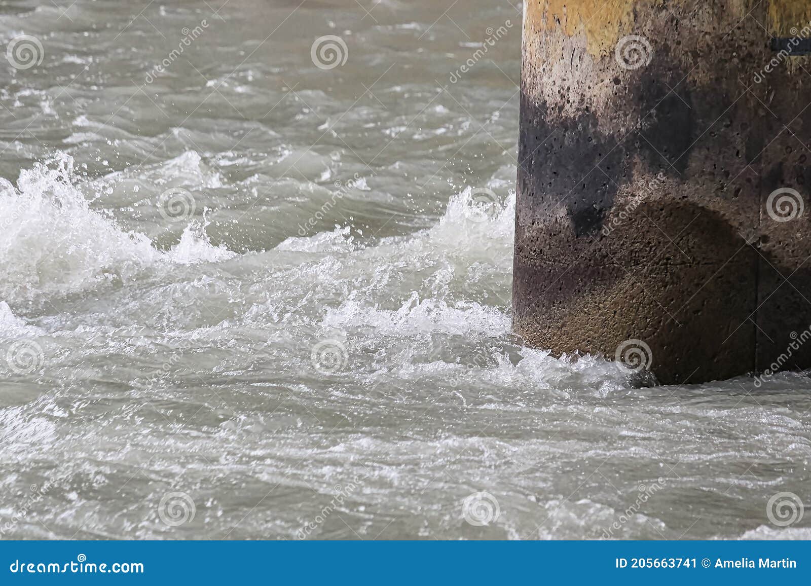 Water Flowing Quickly Against a Bridge Pillar Stock Image - Image of ...