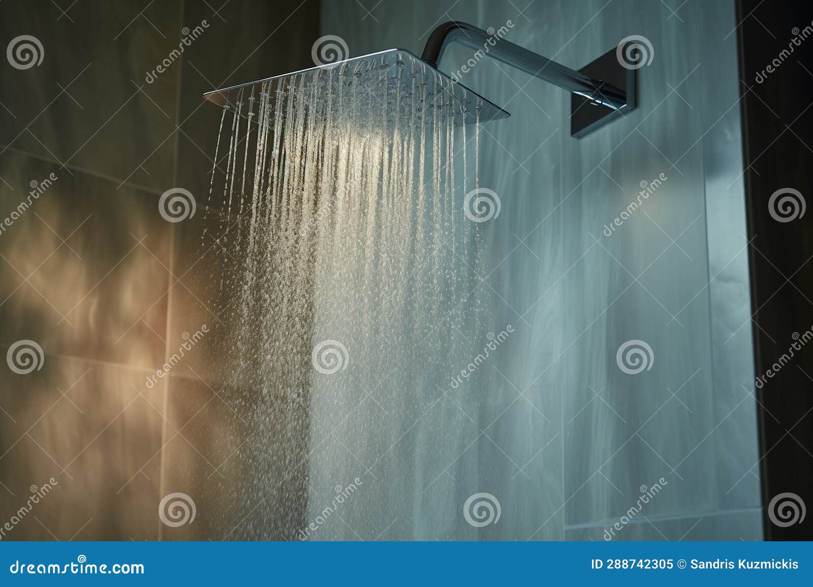 Water Flowing from Shower in the Bathroom Interior Stock Image - Image ...
