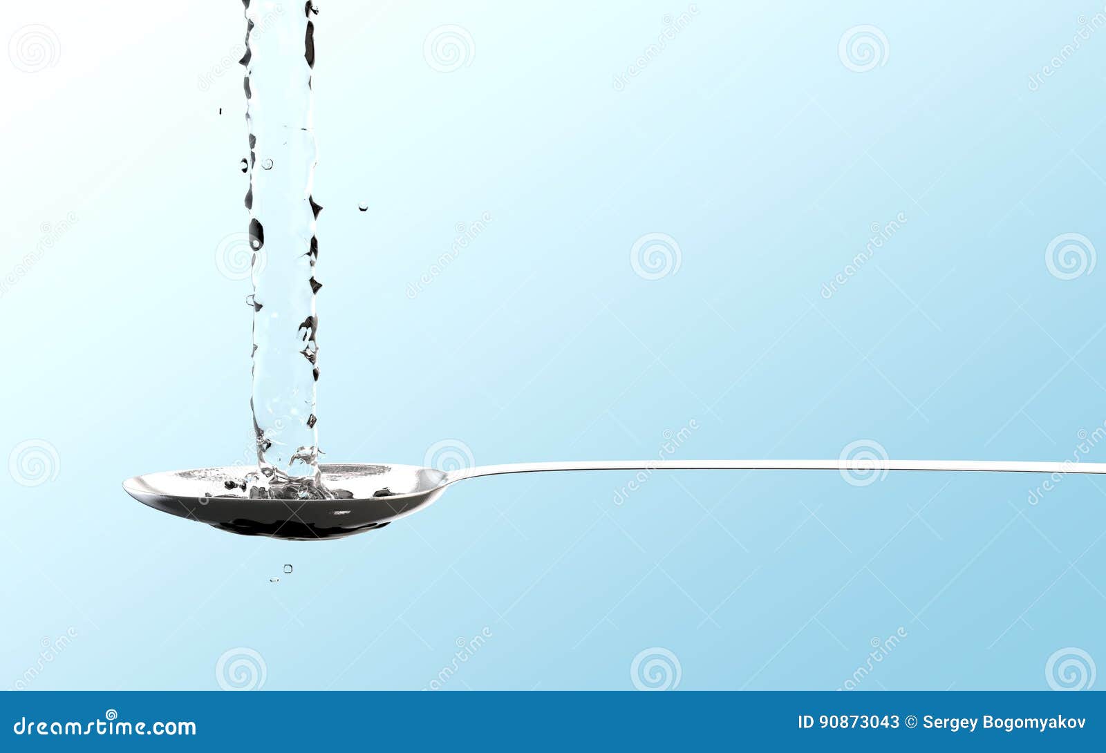 Water Flowing on Spoon Falling on Still Surface. 3D Rendering Stock ...