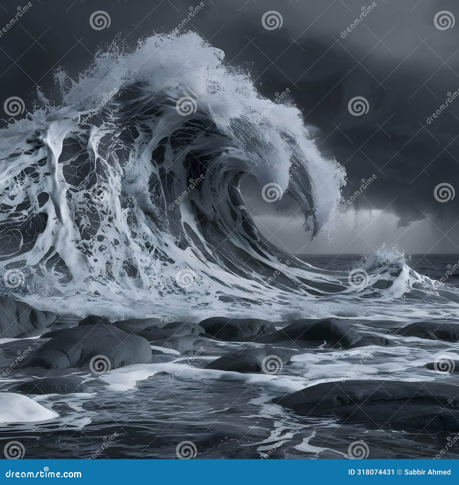Water Flowing into the Storm Stock Illustration - Illustration of ocean ...
