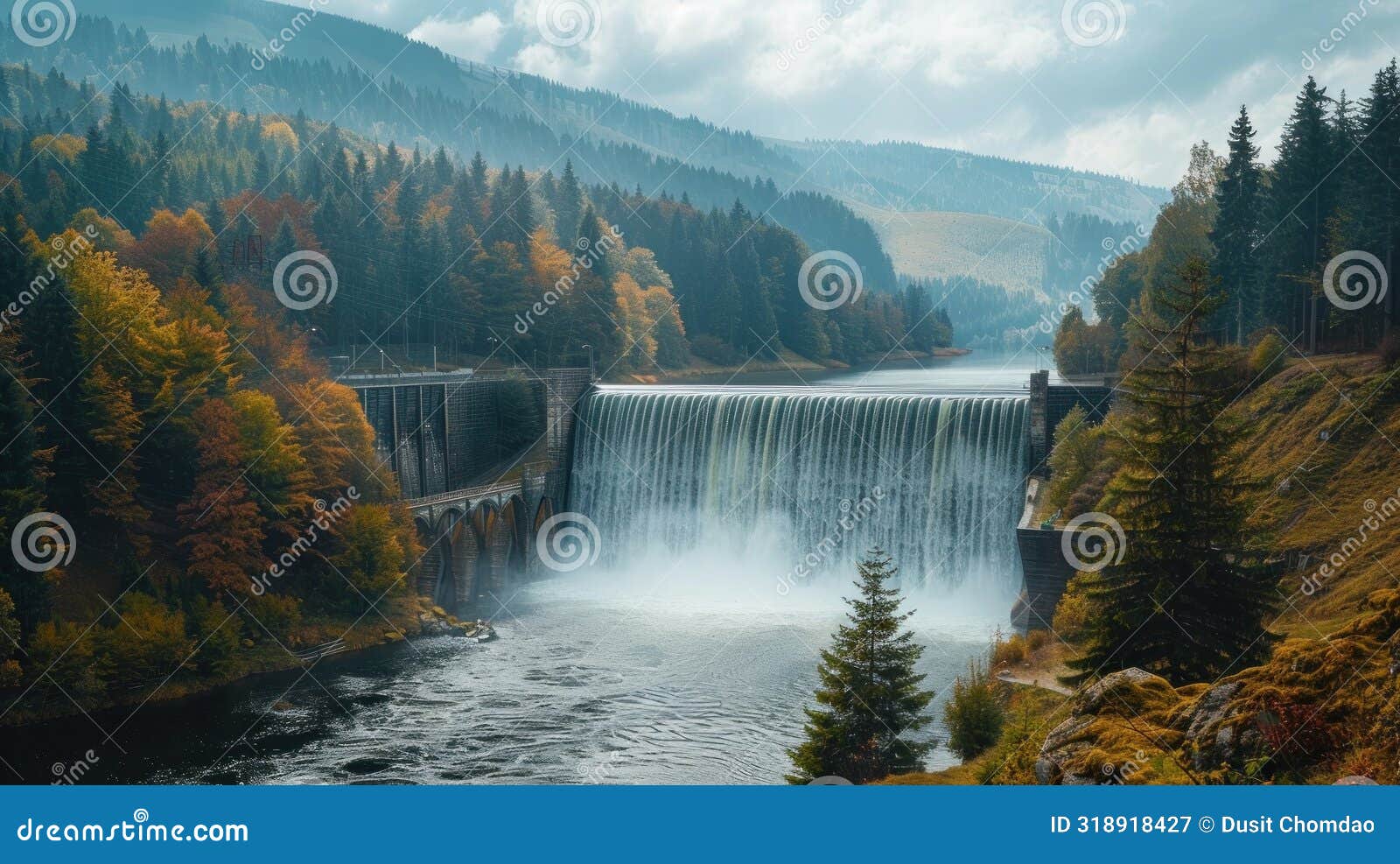 Water Flows Down from a Large Dam. Stock Image - Image of energy, alps ...