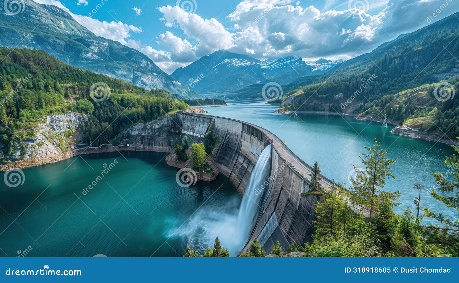 Water Flows Down from a Large Dam. Stock Image - Image of alpine ...