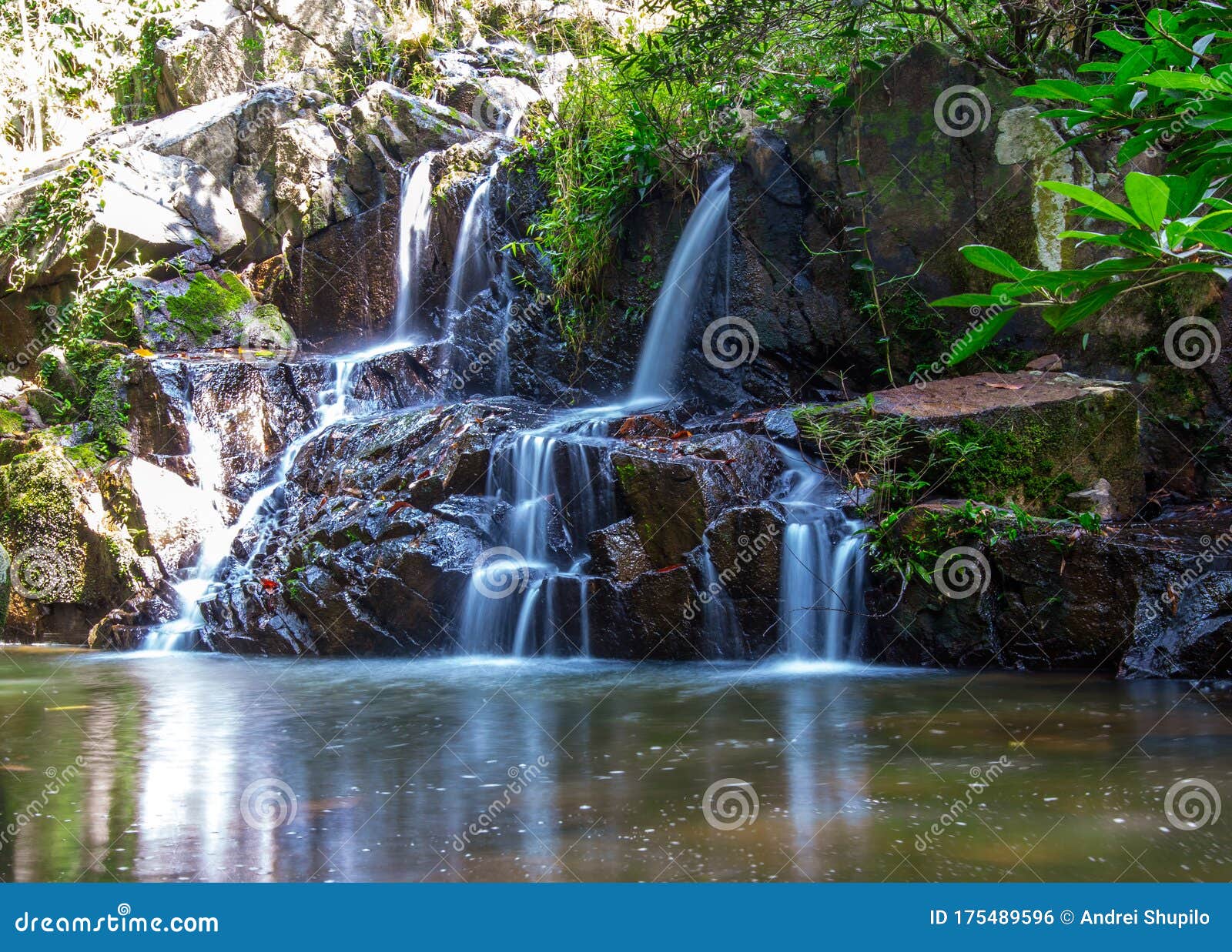 Water Flows Down the Rocks. Waterfall in a Park Stock Photo - Image of ...
