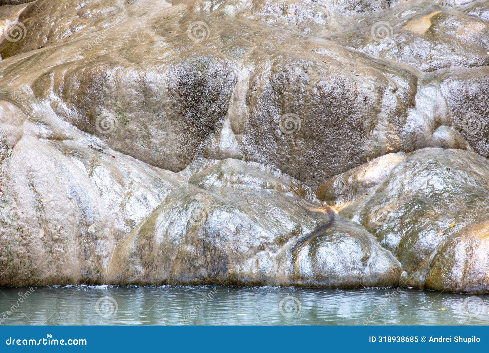 Water Flows Down a Stone Wall in Nature Stock Image - Image of travel ...