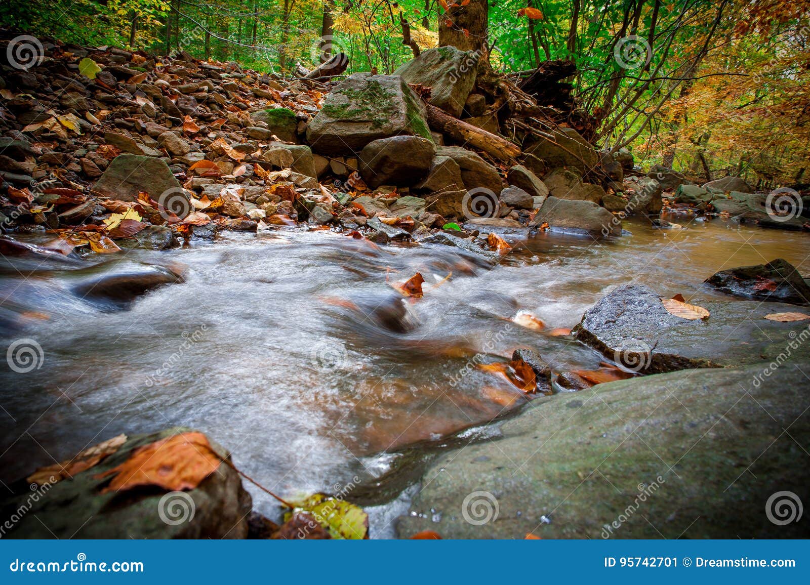 Water flows down a stream stock image. Image of natural - 95742701