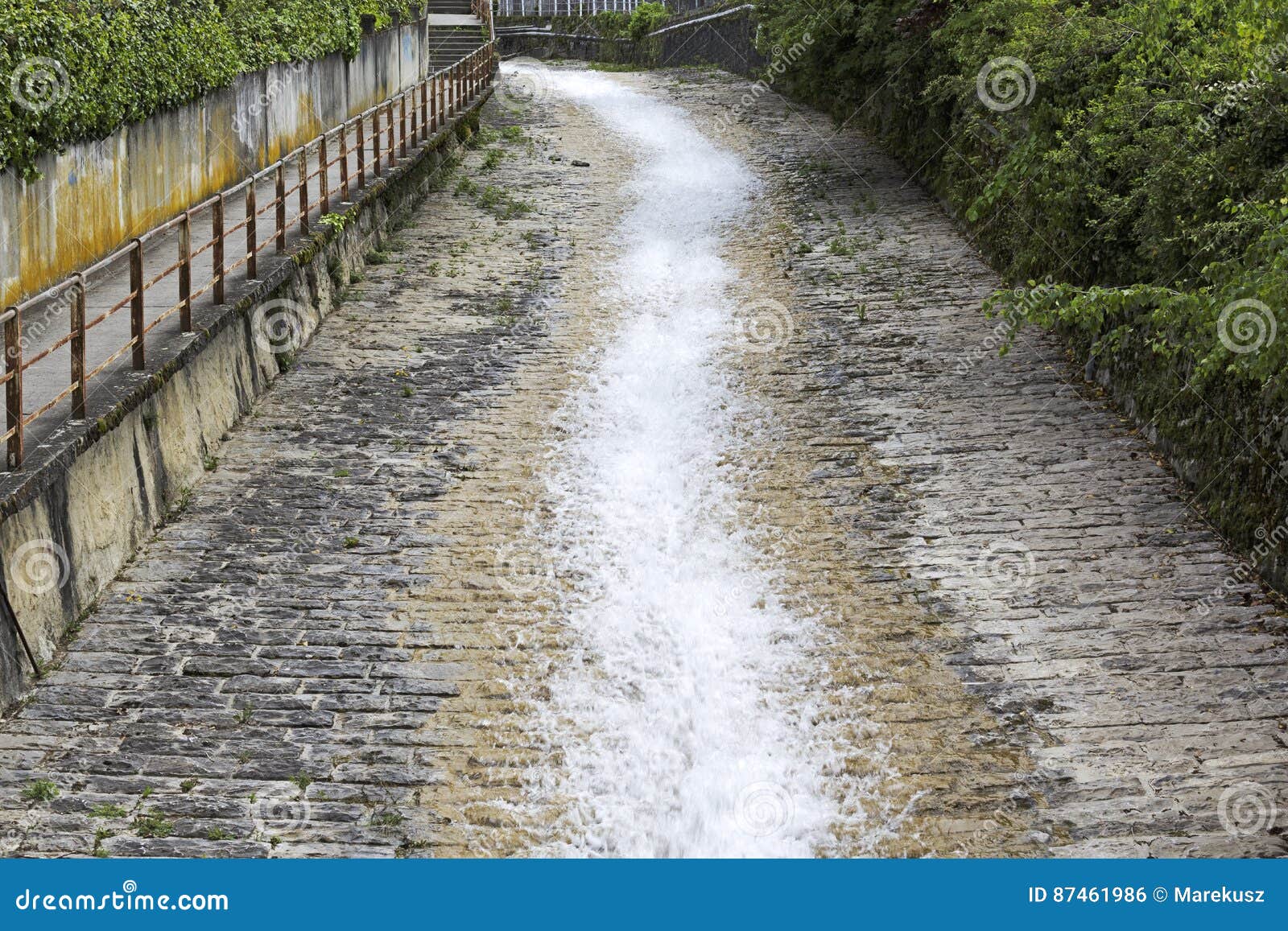 Water Flows Down from Top of a Narrow Stream Stock Photo - Image of ...