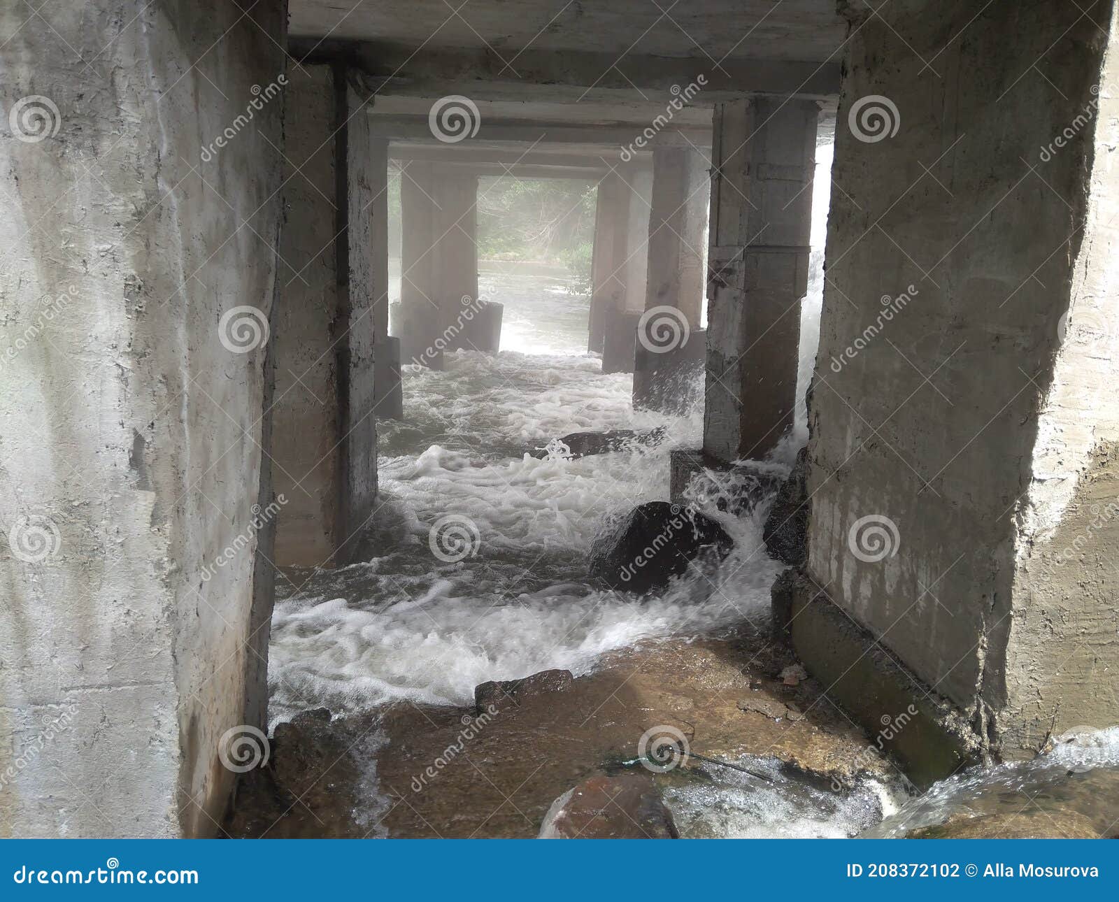 Water Flows Down the Waterfall in the Basement of the Dam Flood ...