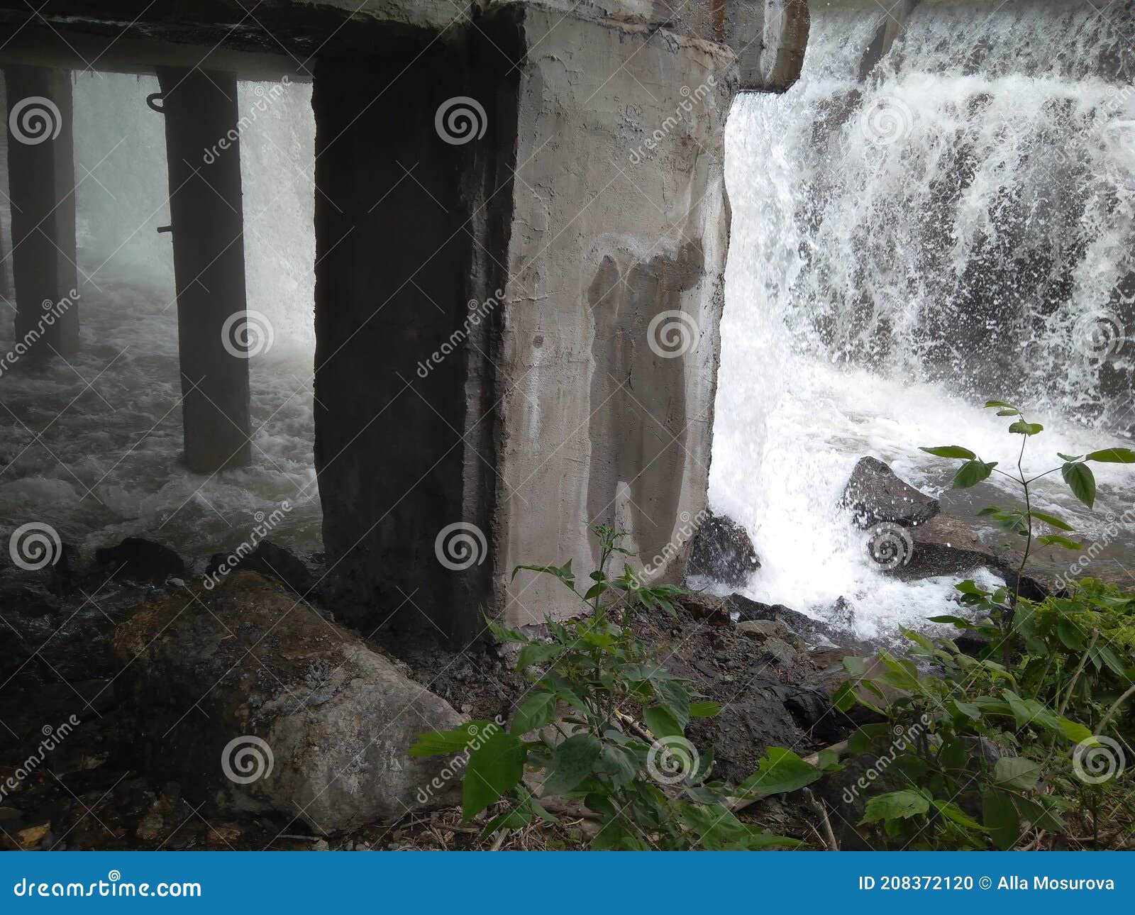 Water Flows Down the Waterfall in the Basement of the Dam Flood ...